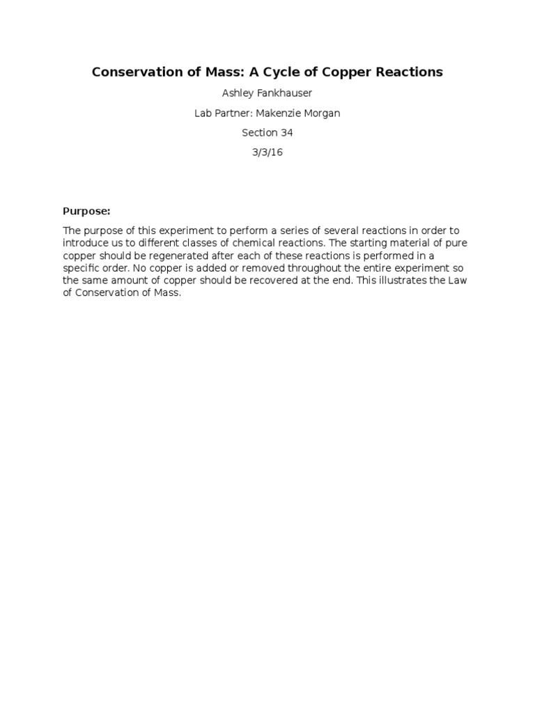 Conservation of Mass Lab Report | PDF | Precipitation (Chemistry ...