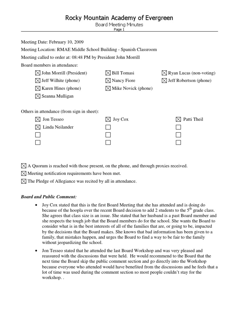 Rocky Mountain Academy of Evergreen: Board and Public Comment | PDF ...
