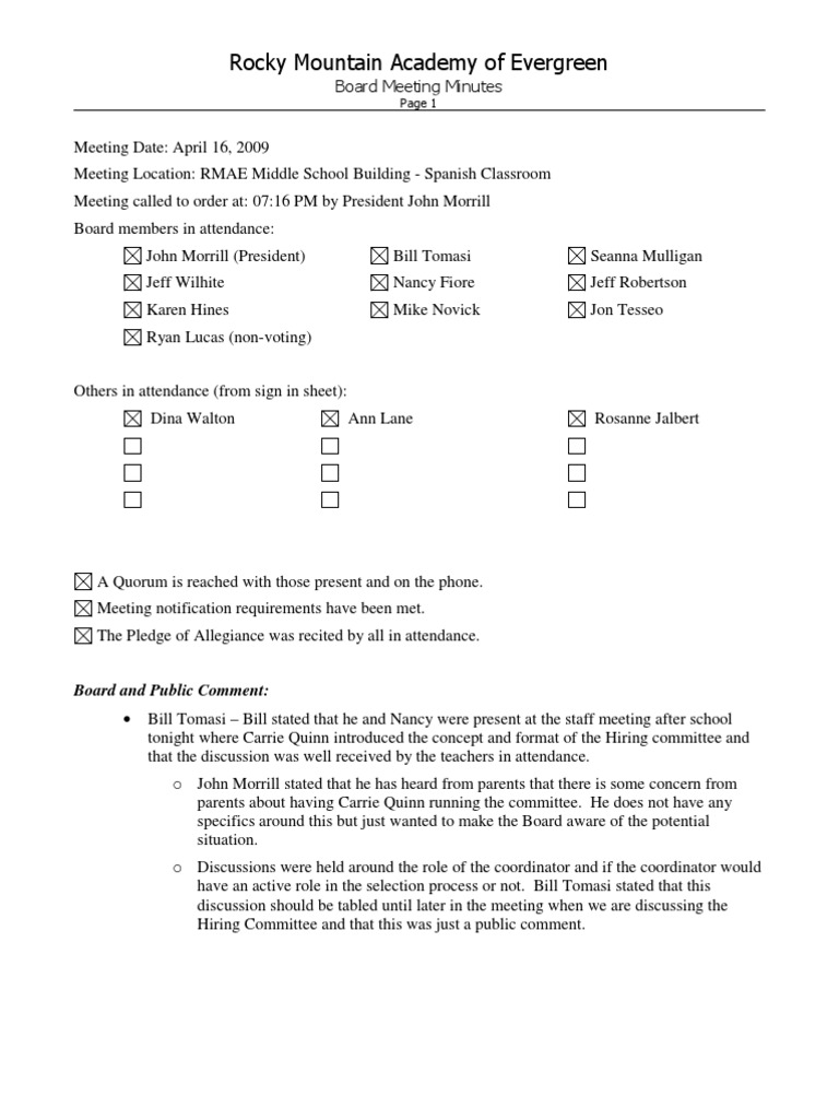Rocky Mountain Academy of Evergreen: Board and Public Comment | PDF ...