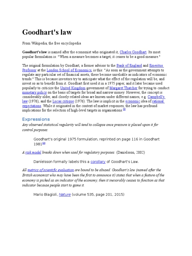 Goodhart's Law Is Named After The Economist Who Originated It | PDF