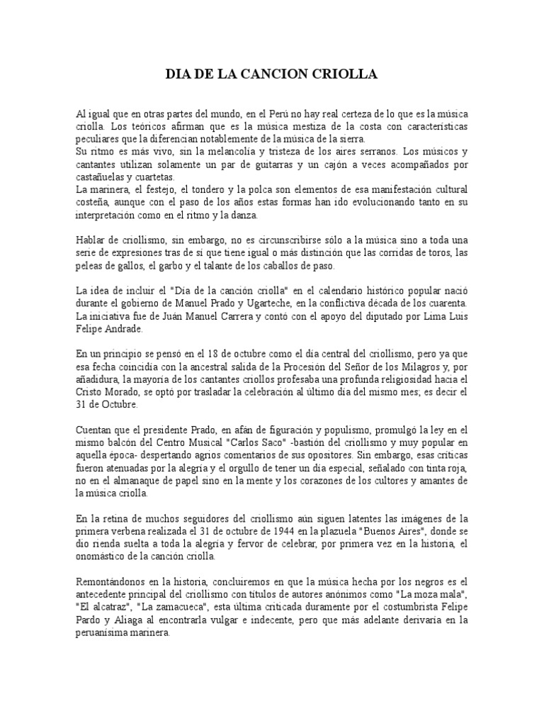 Dia de La Cancion Criolla | PDF | Valses | Perú