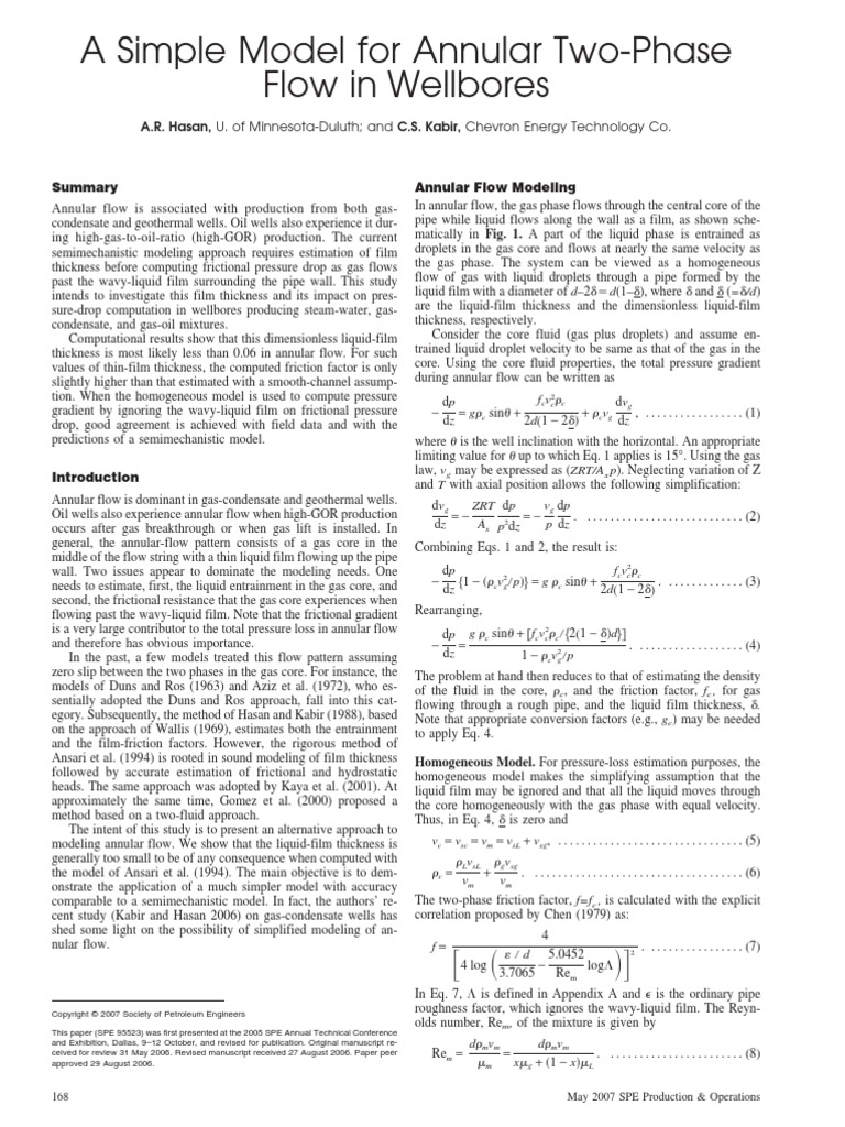 A Simple Model For Annular Two Phase Flow in Wellbores | PDF | Fluid Dynamics | Gases
