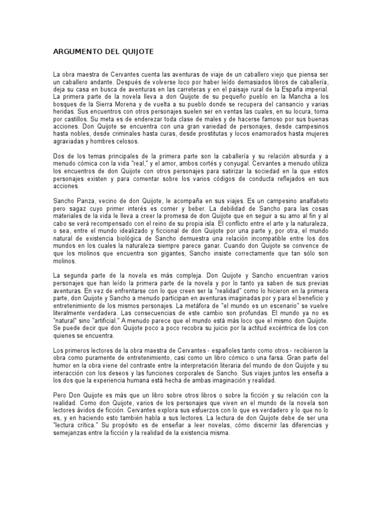 Argumento Del Quijote | PDF | Don Quijote | Miguel De Cervantes