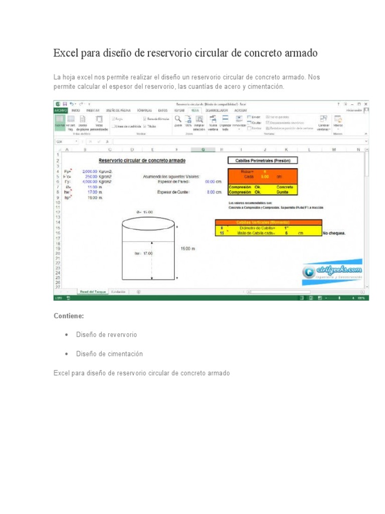 Excel para Diseño de Reservorio Circular de Concreto Armado | PDF | Hogar, jardinería y ...
