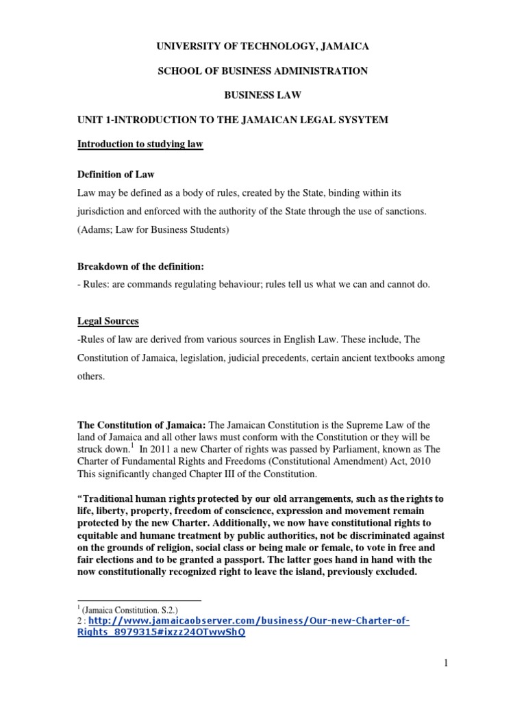 Introduction to Law and the Jamaican Legal System | Justice Of The ...