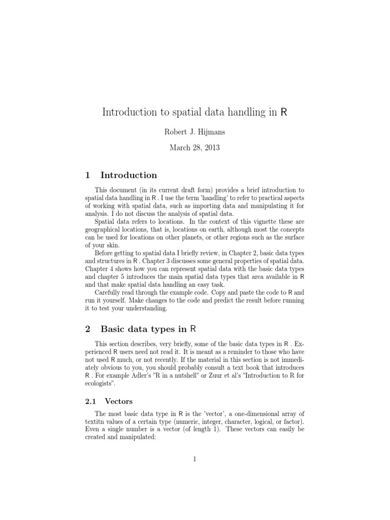 Introduction To Spatial Data Handling In R Pdf Class Computer Programming Spatial Analysis