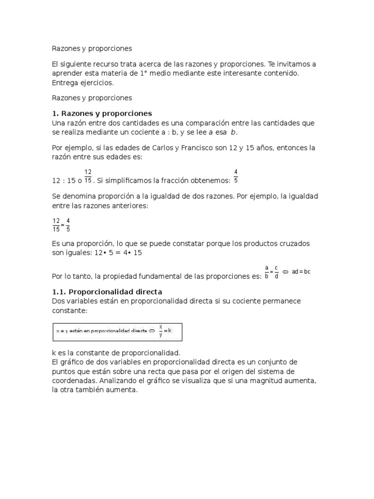 Razones y Proporciones | PDF | Porcentaje | Enseñanza de matemática