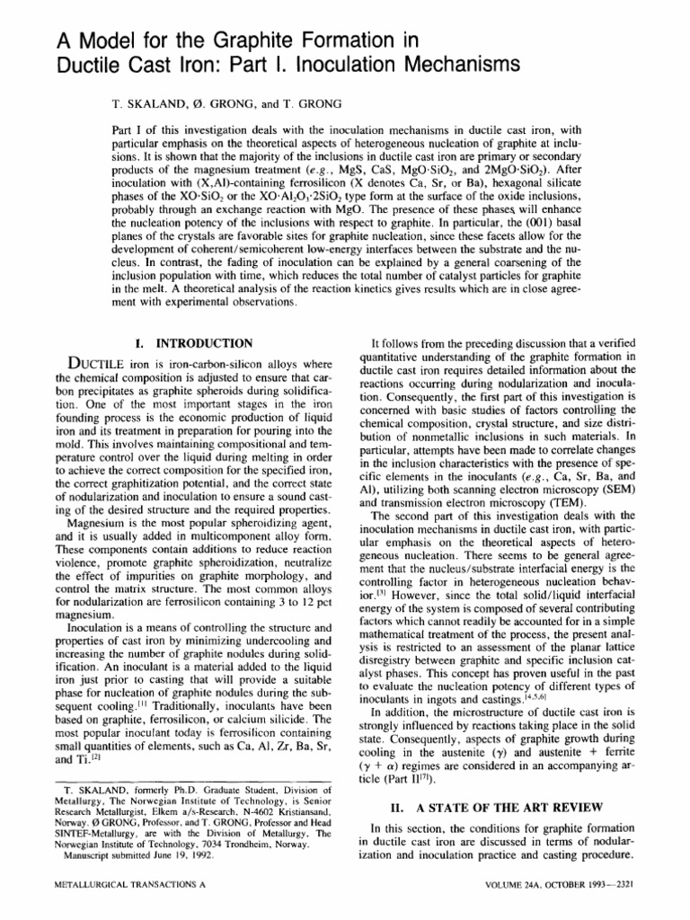 A Model For The Graphite Formation in Ductile Cast Iron Part I ...