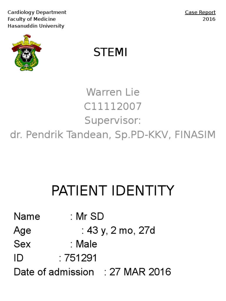 STEMI - Case Report | PDF | Myocardial Infarction | Coronary Artery Disease