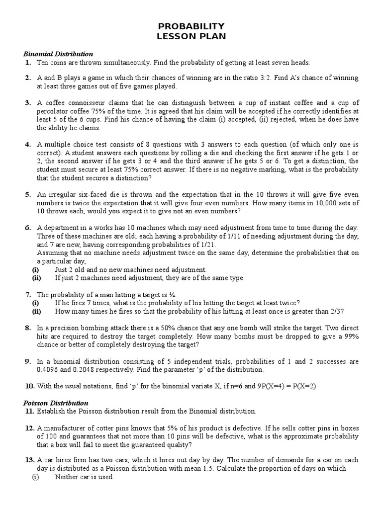Lesson Plan Probability | PDF | Correlation And Dependence | Variance