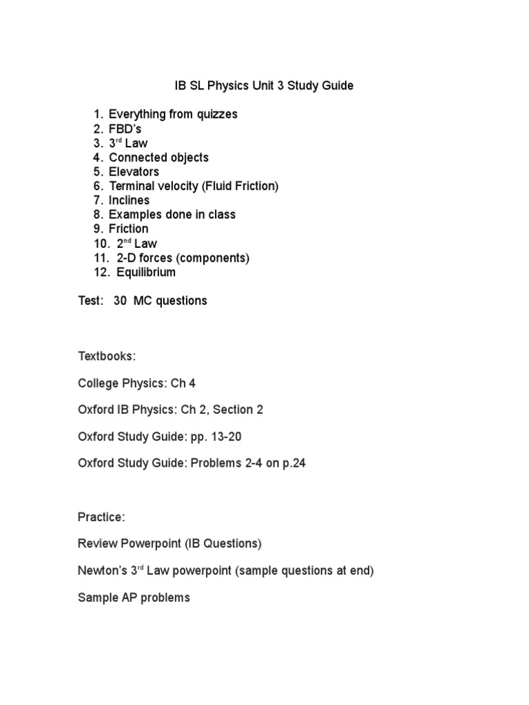 IB SL Physics Unit 3 Study Guide | PDF | Temporal Rates | Force