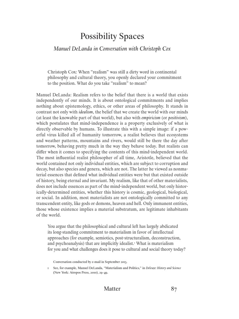 RMA Interview With Manuel DeLanda | PDF | Materialism | Philosophical ...