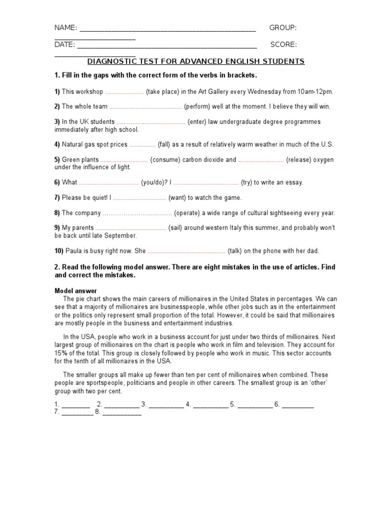 Advanced English Diagnostic Test | PDF | The United States | Nature