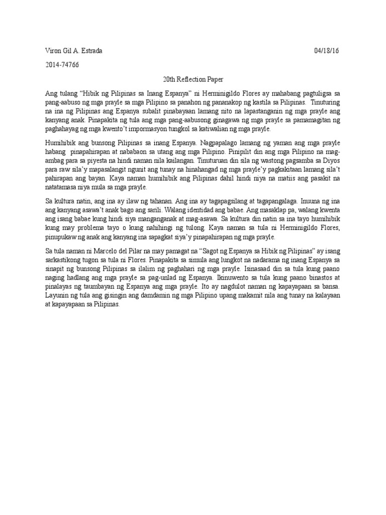 20th Reflection Paper | PDF