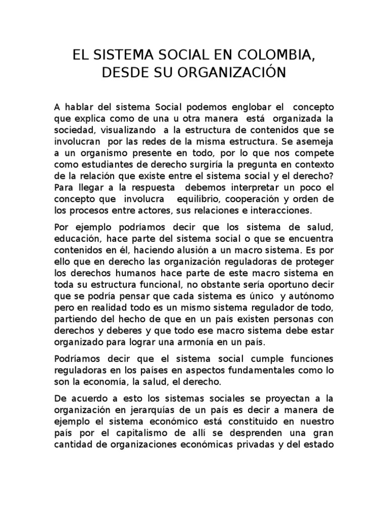 El Sistema Social en Colombia: Estructura y Función | PDF | Sociedad ...