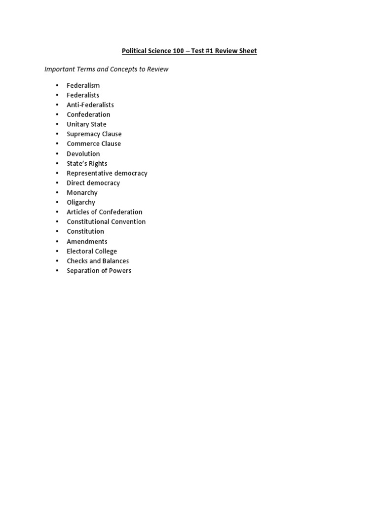 Political Science Test #1 Review Guide | PDF