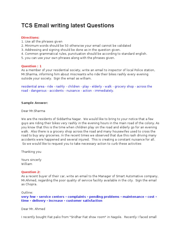 TCS Email Writing | PDF | Working Time | Computing