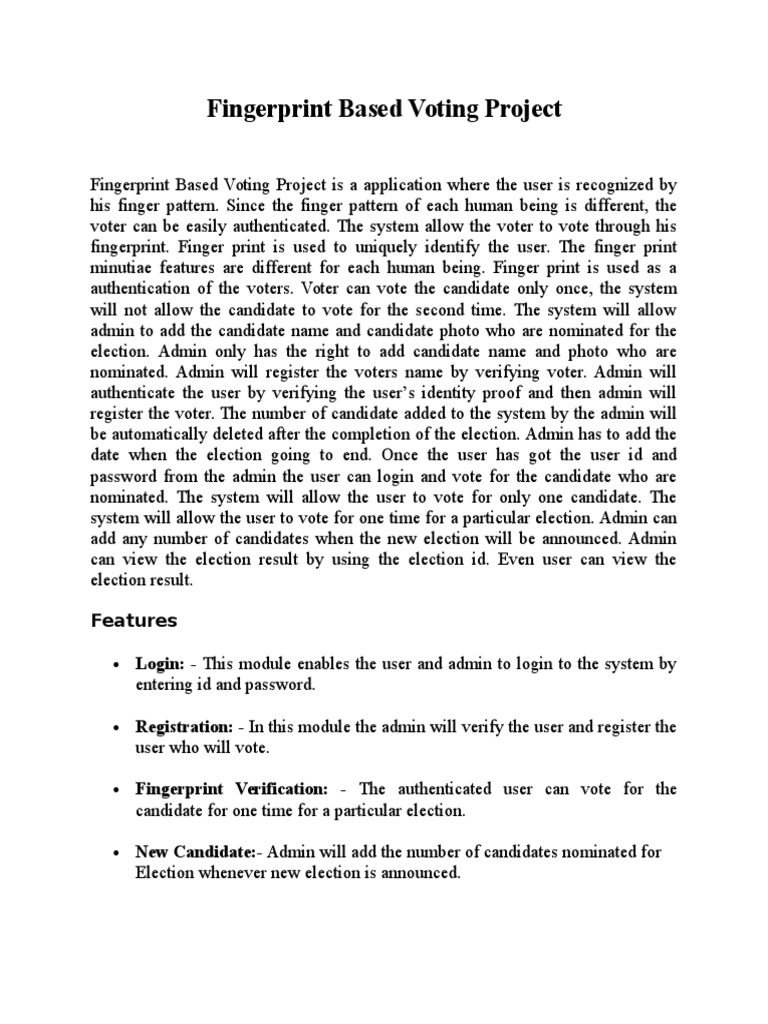 Fingerprint Based Voting Project | PDF | Fingerprint | Authentication