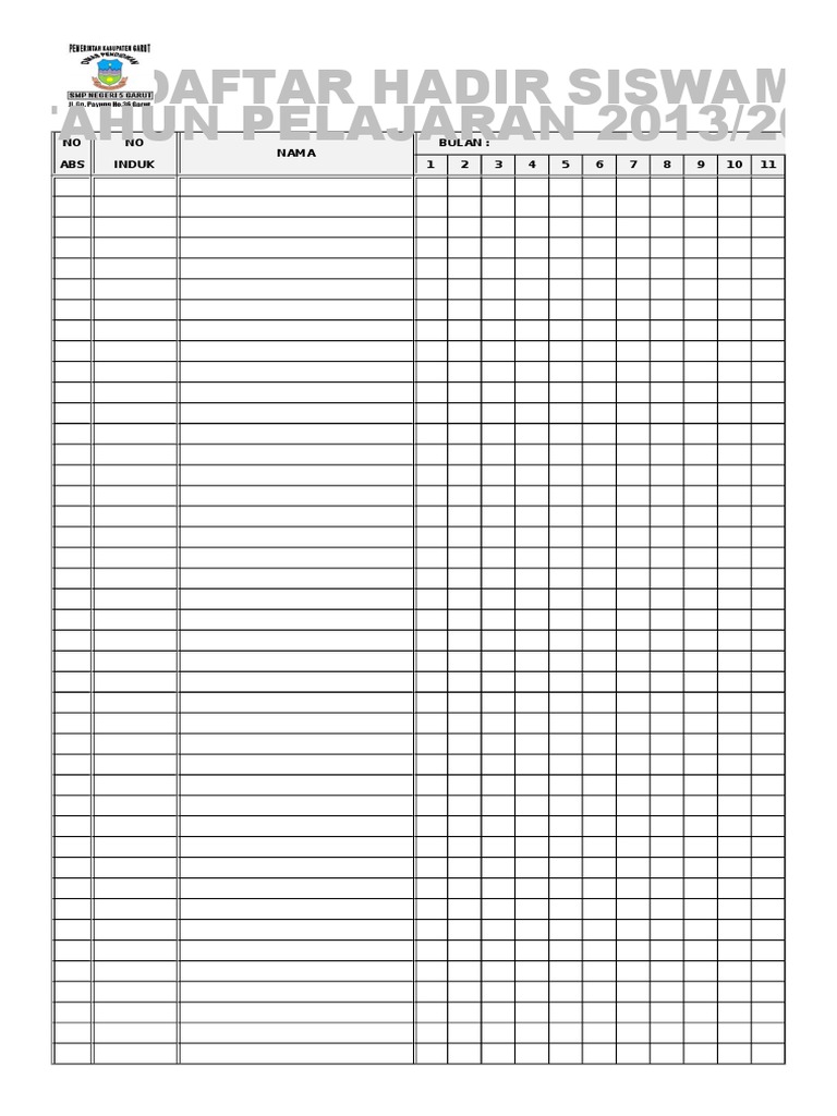 Format Absen Satu Bulan | PDF