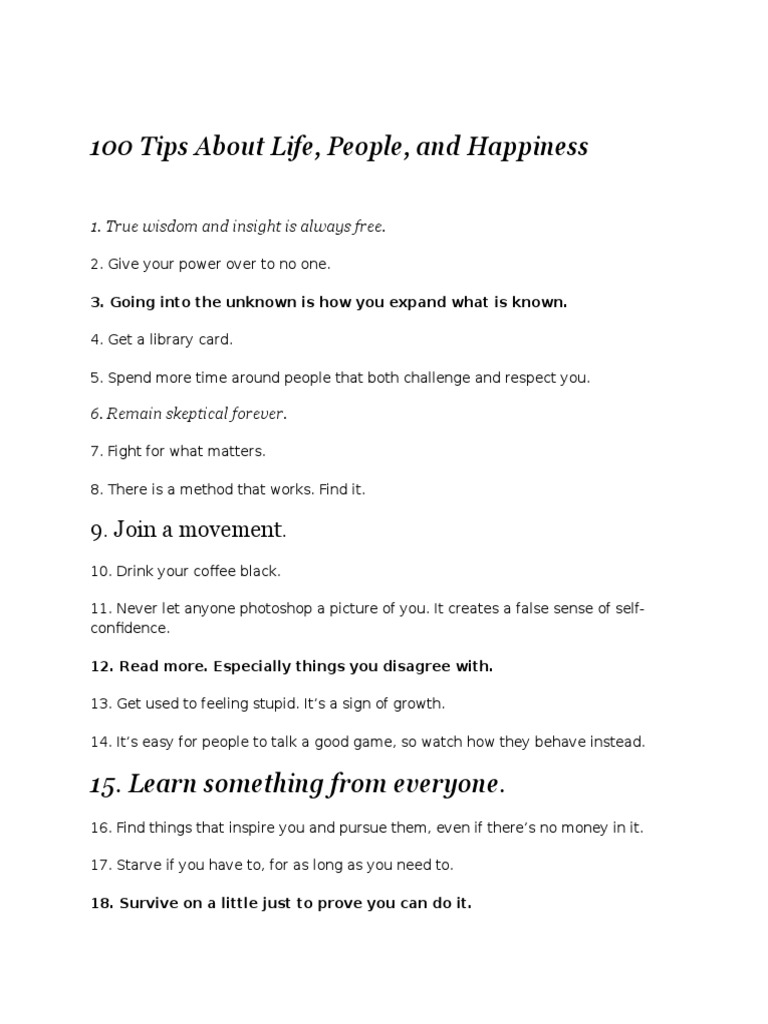 100 Tips About Life | PDF