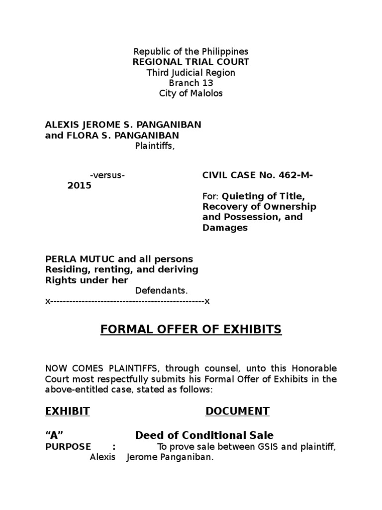 Formal Offer of Exhibit | PDF | Deed | Lawsuit