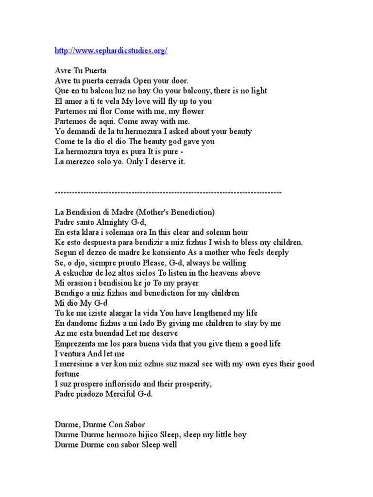 Sephardic Songs | PDF | Poetry