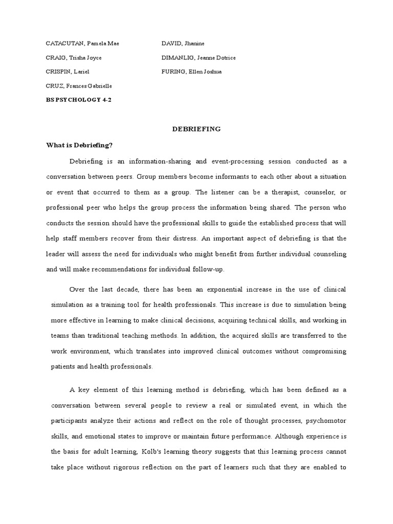 Debriefing What Is Debriefing?: Bs Psychology 4-2 | Download Free PDF ...