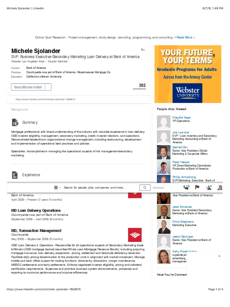 Michele Sjolander - LinkedIn | PDF | Bank Of America Home Loans ...