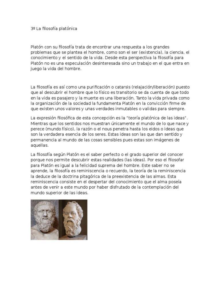 3º La Filosofía Platónica | PDF
