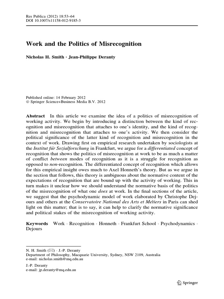(2012) Work and The Politics of Misrecognition | PDF | Norm (Social ...
