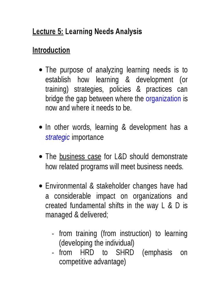 Learning Needs Analysis | PDF | Employment | Strategic Management