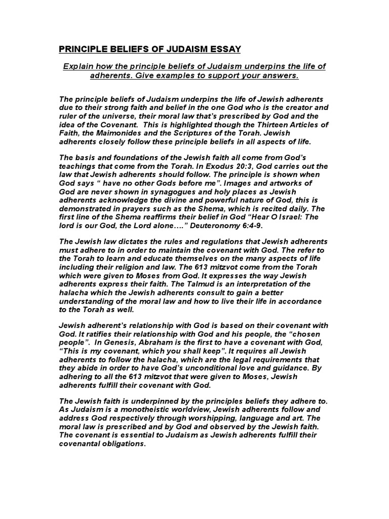 Principle Beliefs of Judaism Essay | PDF | Torah | Shema Yisrael