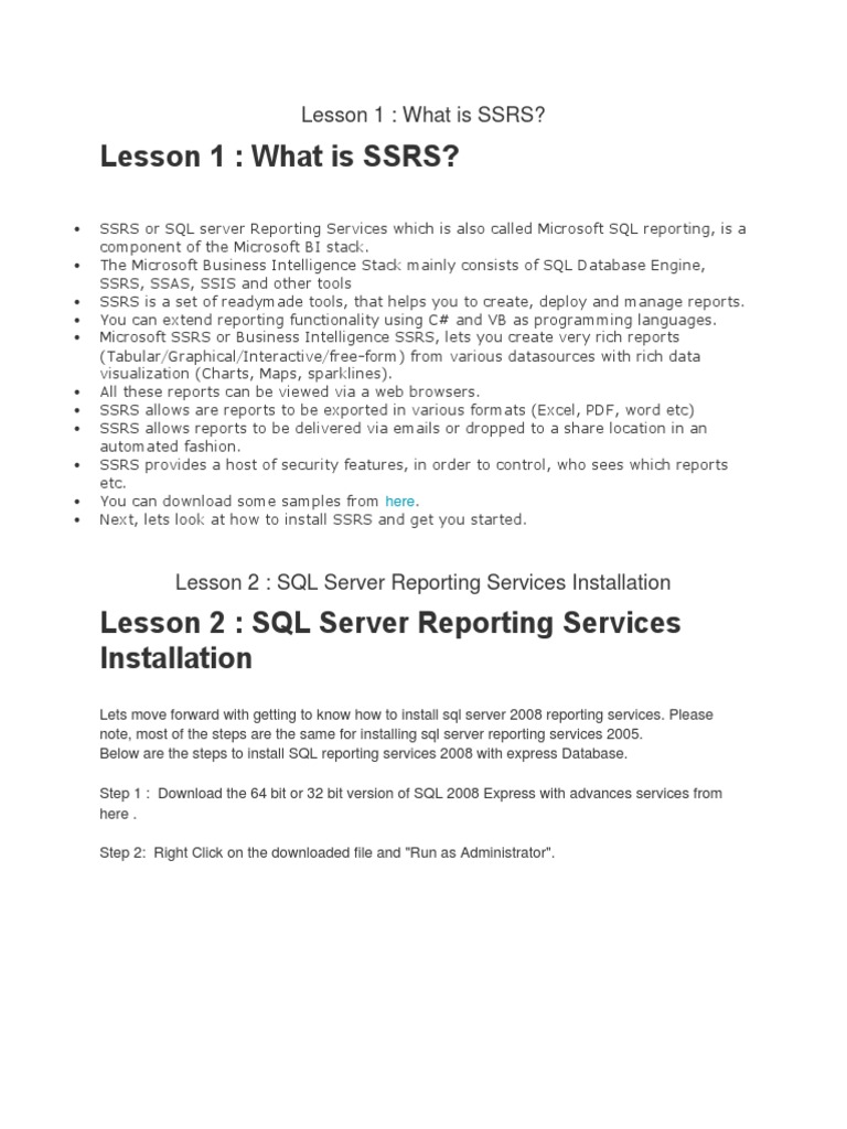 Ssrs SQL Tutorial | PDF | Database Index | Microsoft Sql Server Ssrs SQL Tutorial | PDF | Database Index | Microsoft Sql Server