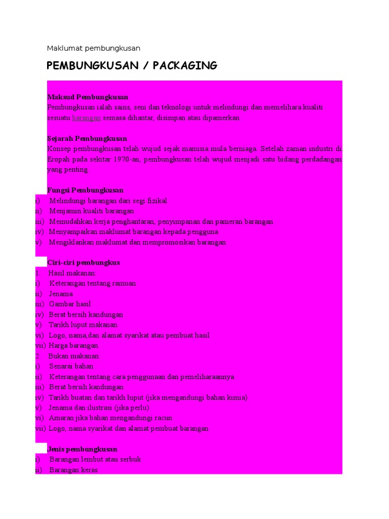 Maklumat Pembungkusan | PDF