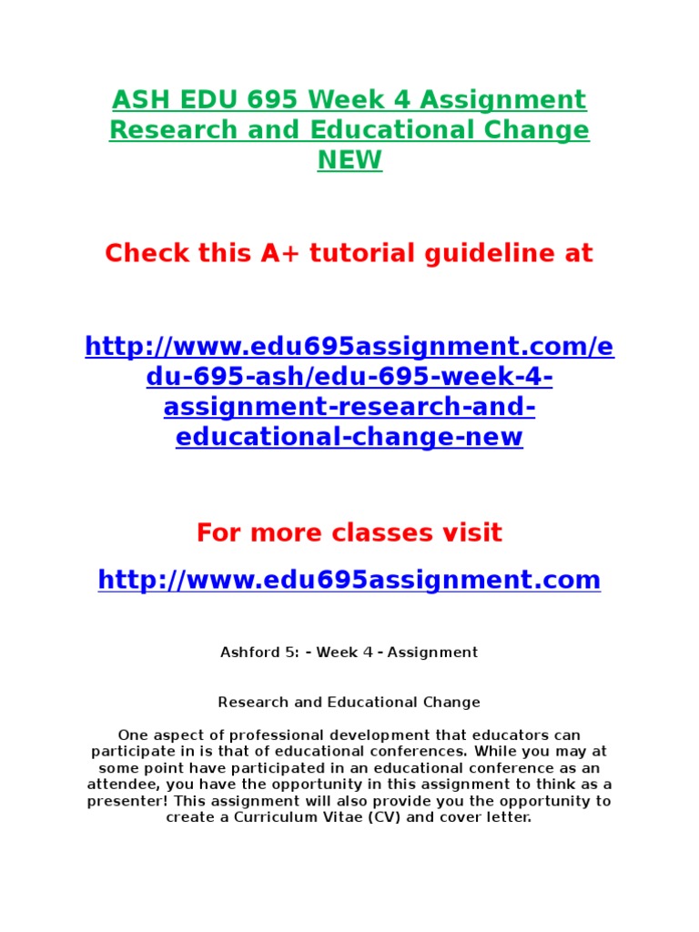 ASH EDU 695 Week 4 Assignment Research and Educational Change NEW | PDF | Citation | Cognition
