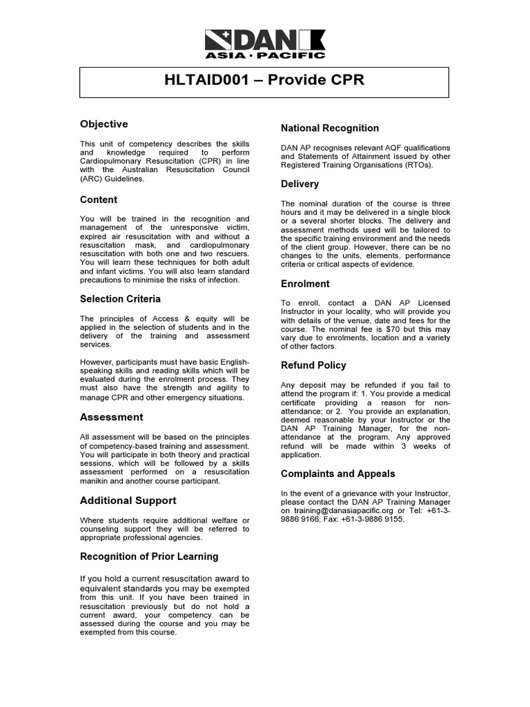 HLTAID001 - Provide CPR: Objective | PDF | Cardiopulmonary ...