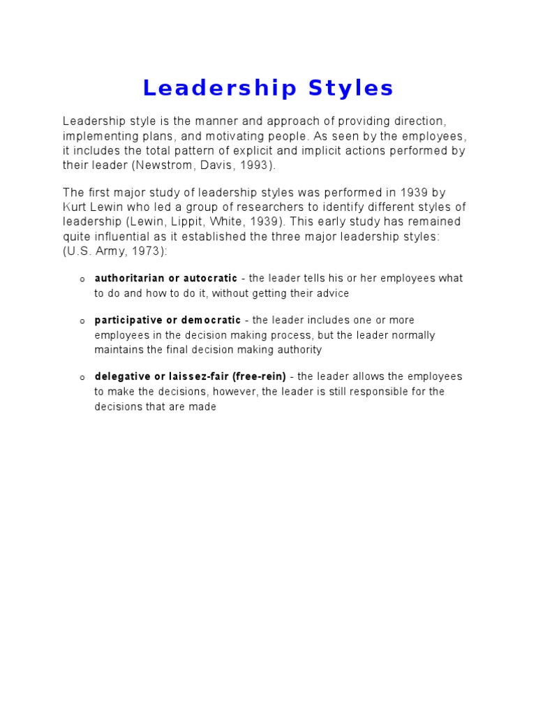 Leadership Styles | PDF | Leadership | Decision Making