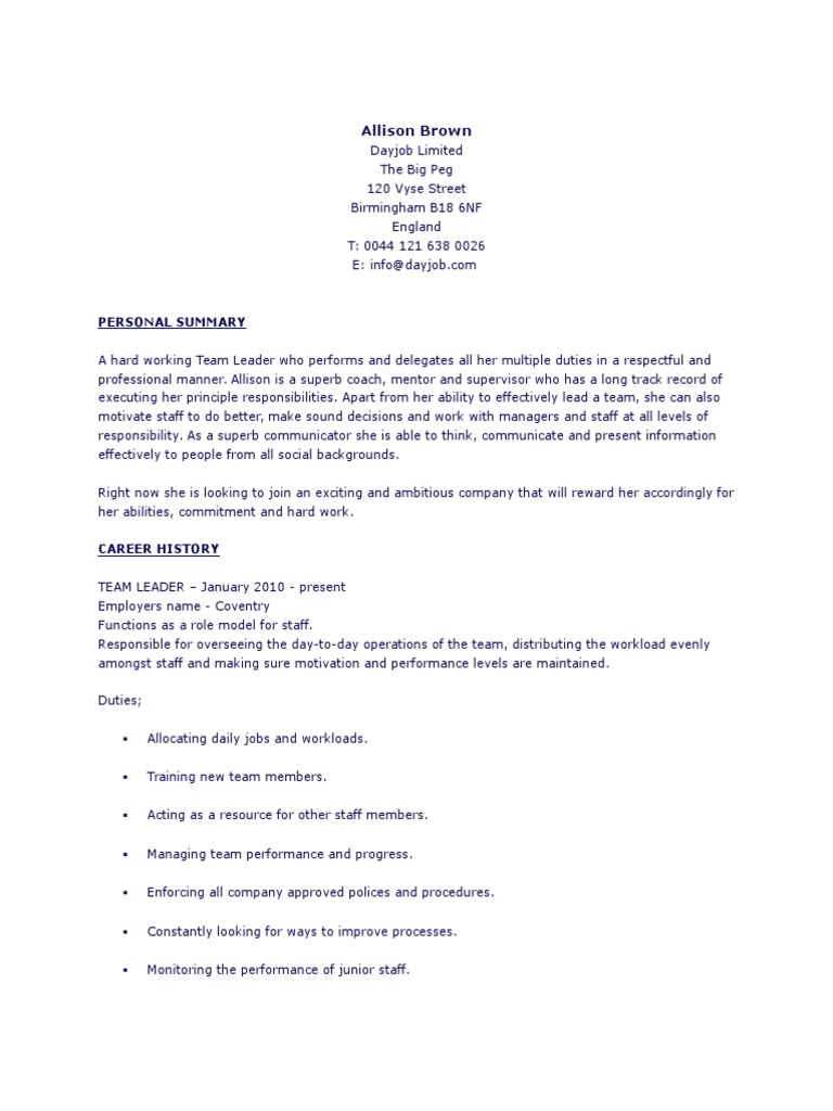 Allison Brown: Personal Summary | PDF