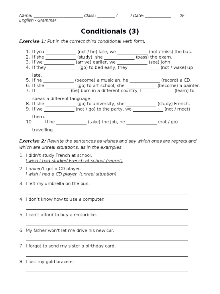 Third Conditional Grammar Exercises | PDF