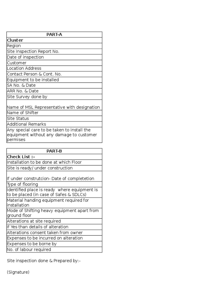 Pre Site Inspection Report | PDF