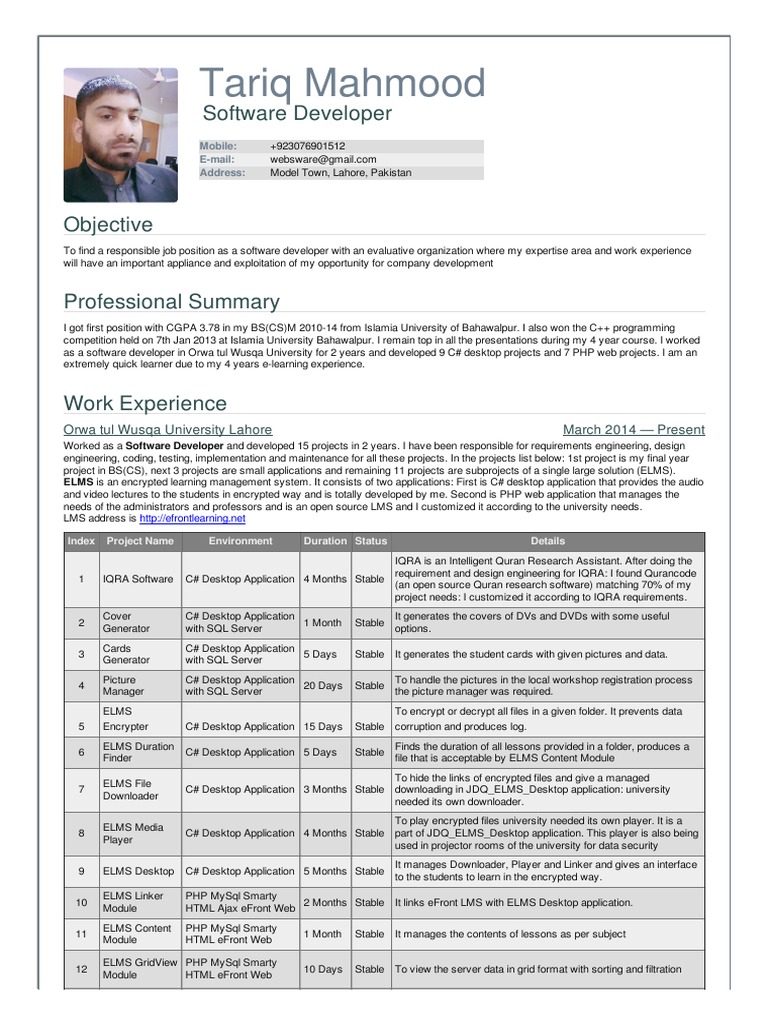 Software Developer CV PDF | PDF | Php | Modular Programming