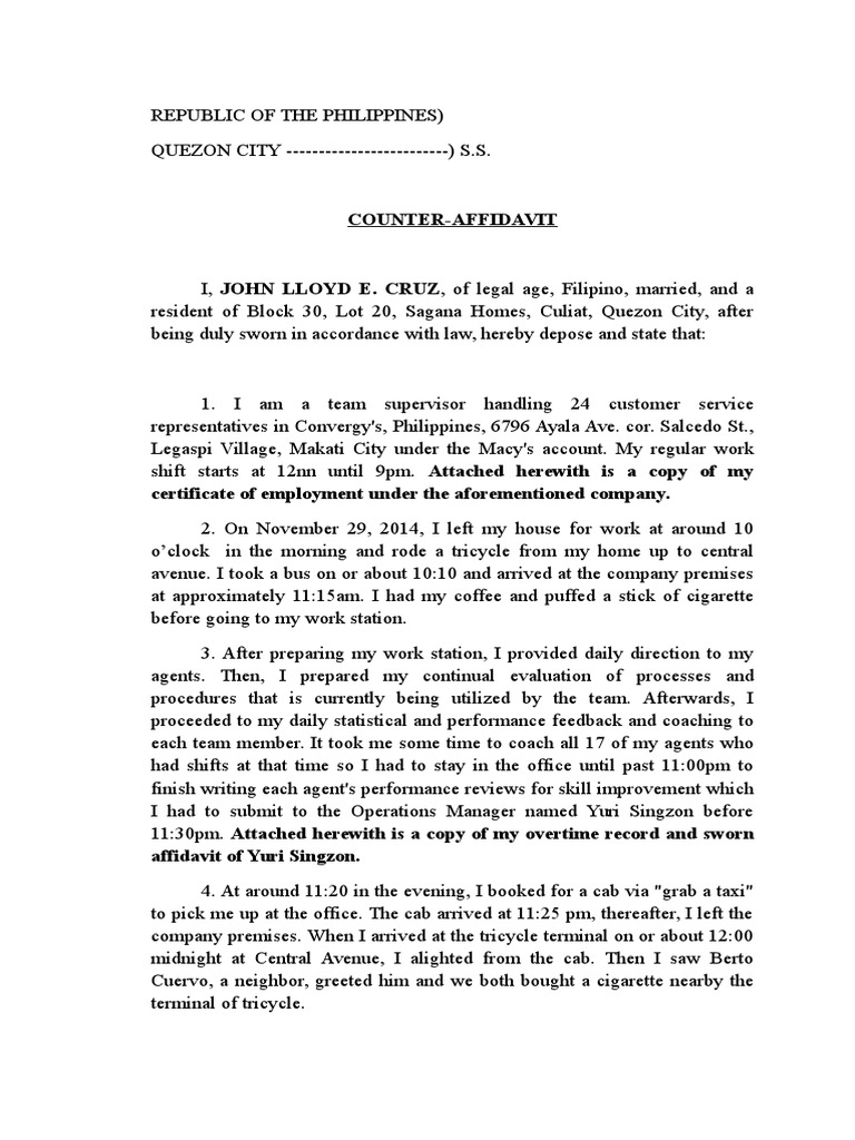 Sample Counter-Affidavit Document | PDF | Murder | Common Law