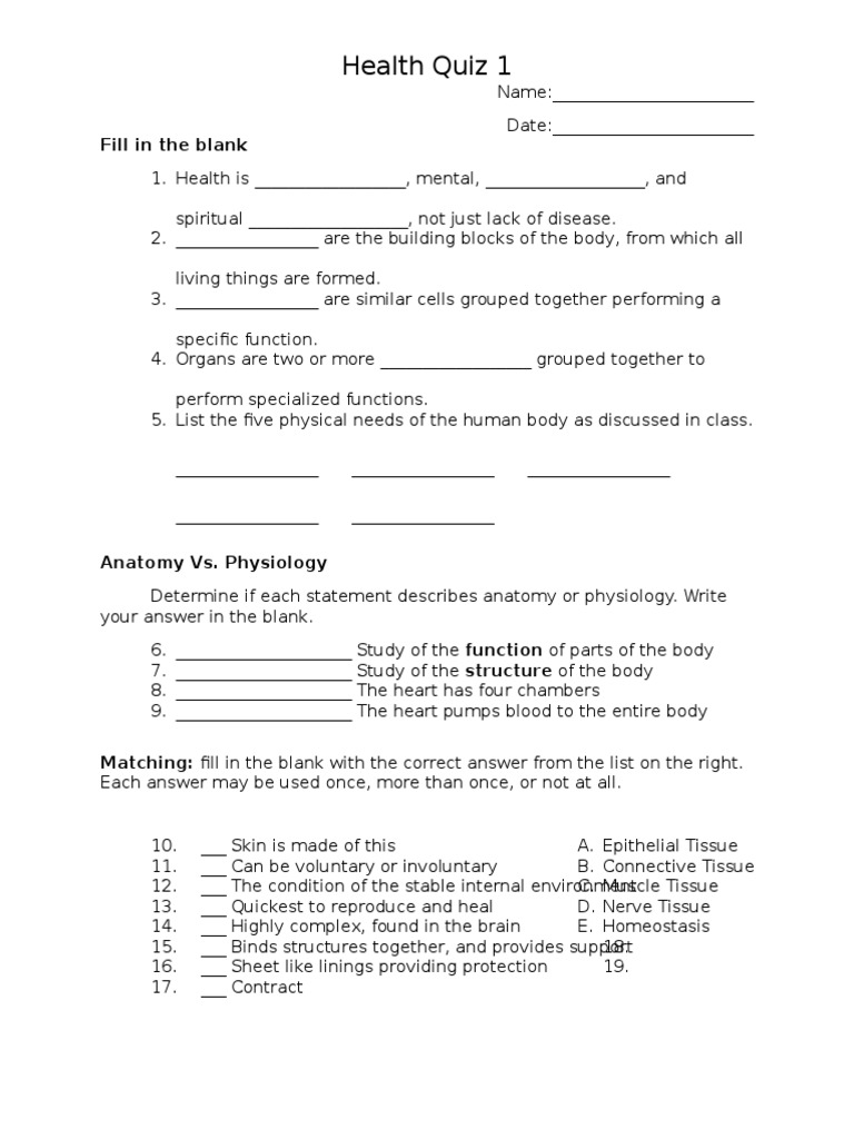 Total Health Quiz 1 11 Systems | PDF