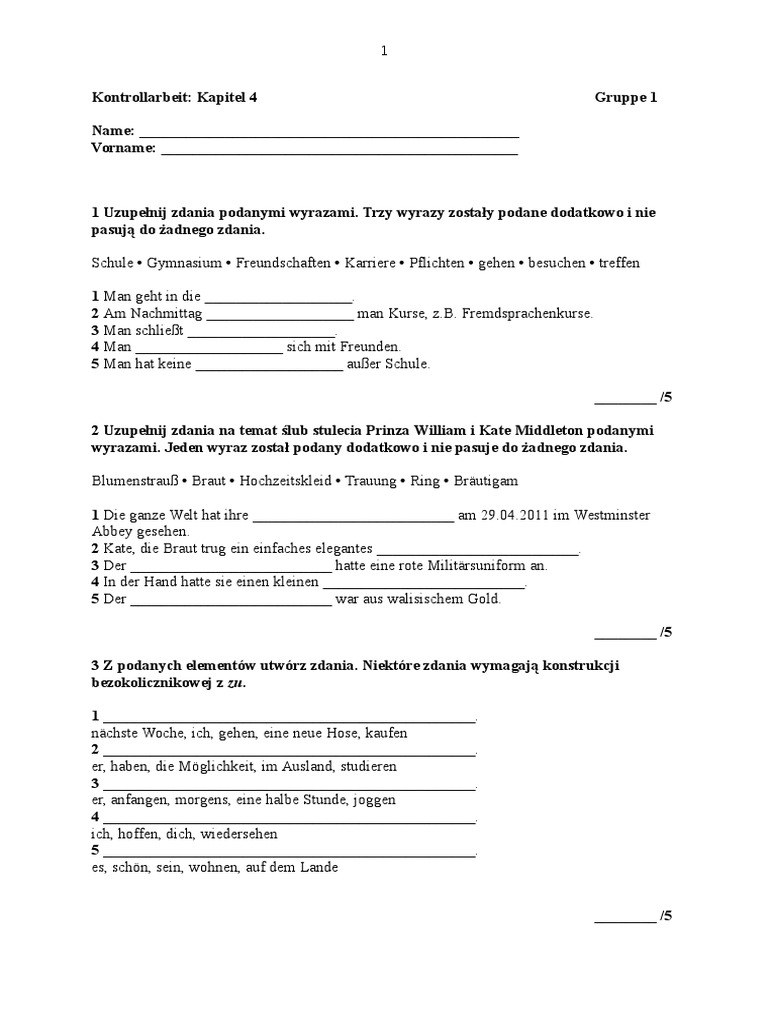 Sprawdzian J. Niemiecki Infos 2A | PDF