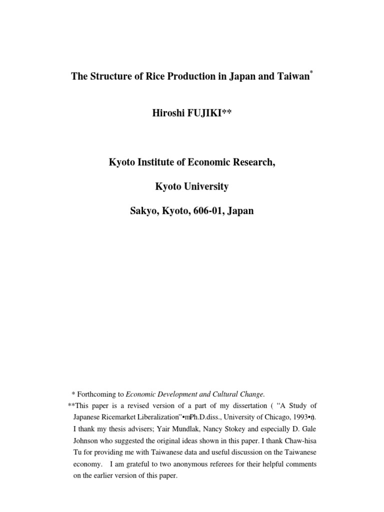 The Structure of Rice Production in Japan and Taiwan | PDF | P Value ...