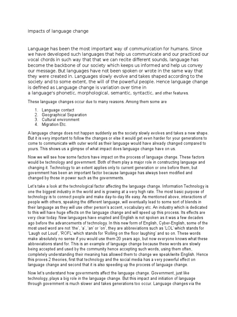 Effects of Language Change on Society | PDF | French Language | English ...