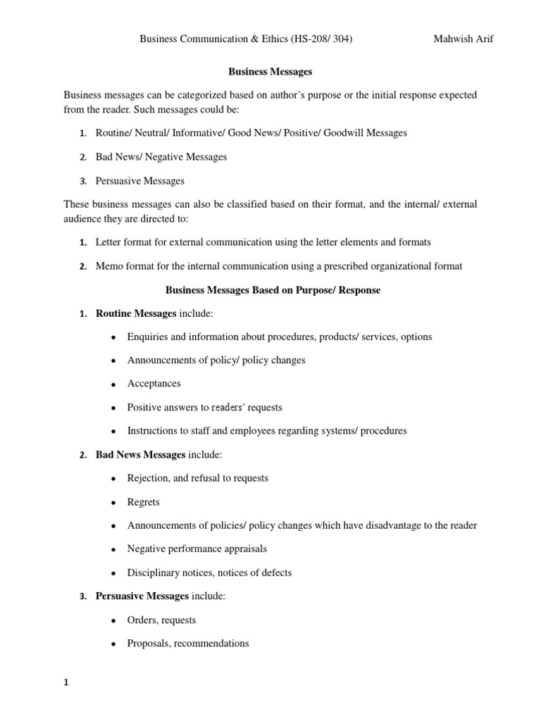 Handout 5 Types of Business Messages | PDF | News | Reason