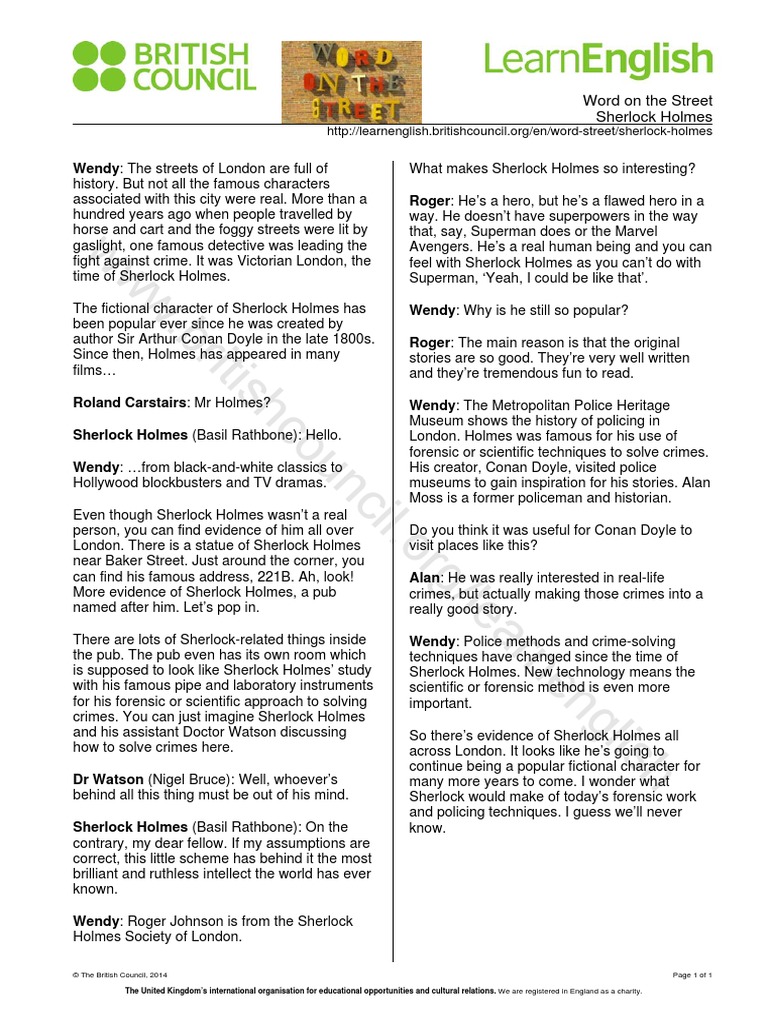 Word On The Street Sherlock Holmes Transcript | PDF | Sherlock Holmes | Dr. Watson