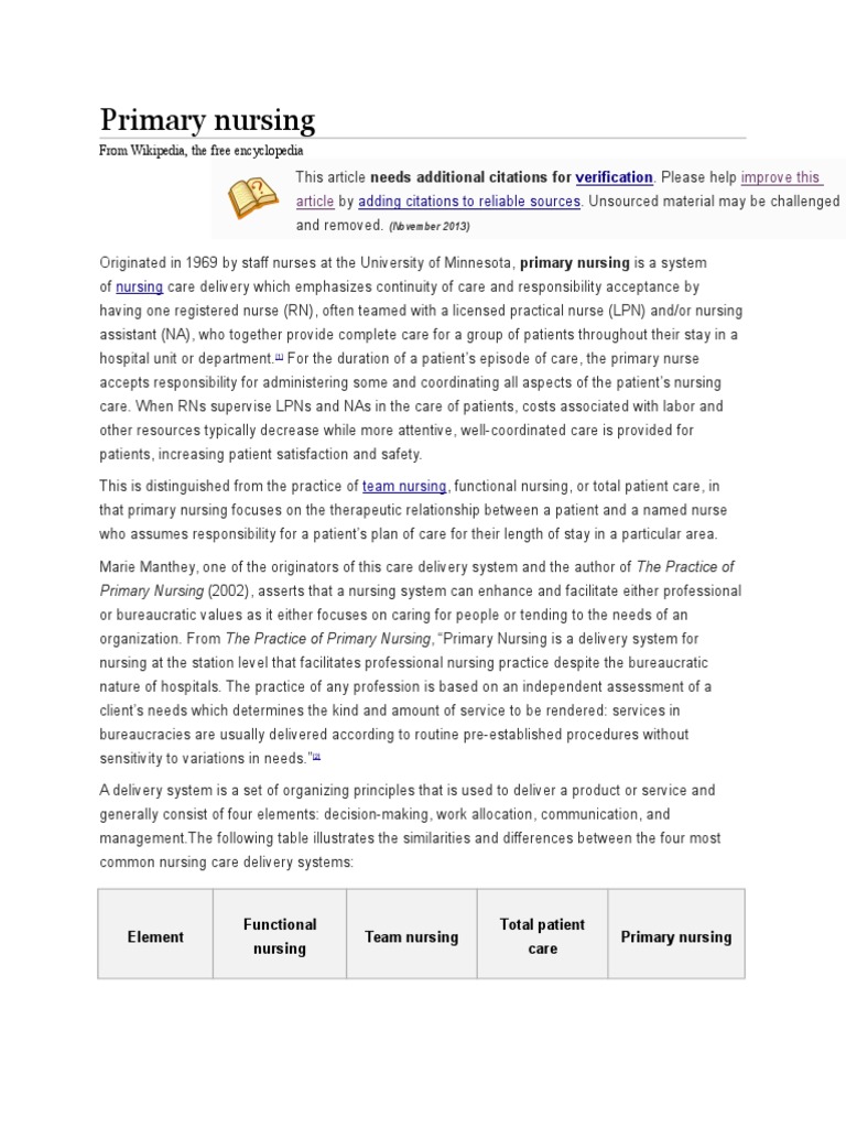 Primary Nursing | PDF | Nursing | Health Care