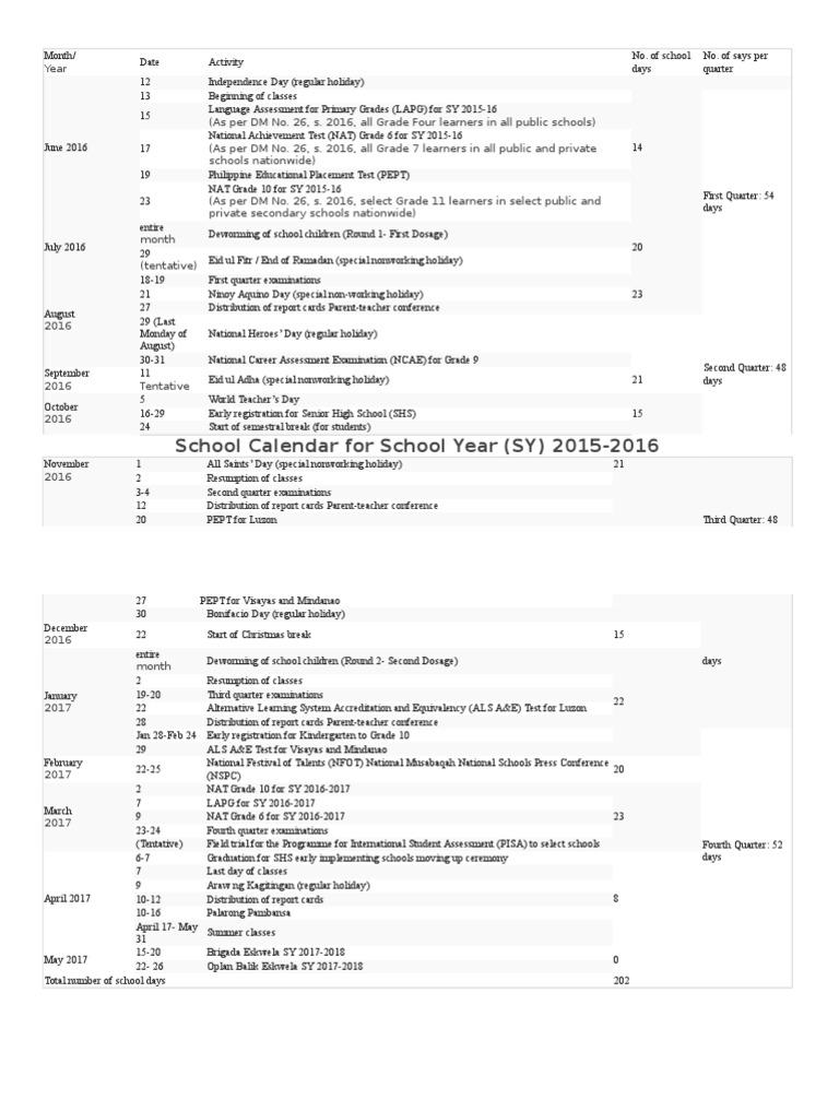 2015-2016 School Year Calendar | PDF